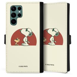 DeinDesign Galaxy S22 Ultra Handy Klapph&uuml;lle Handyh&uuml;lle aus Kunst Leder schwarz Flip Case Snoopy Official Licensed Product Kindheit Sideflip mit langer Lasche