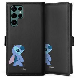 DeinDesign Galaxy S22 Ultra Handy Klapph&uuml;lle Handyh&uuml;lle aus Kunst Leder schwarz Flip Case Disney Lilo & Stitch Merchandise Sideflip mit langer Lasche