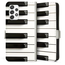 DeinDesign Galaxy A52s 5G Handy Klapph&uuml;lle Handyh&uuml;lle aus Kunst Leder wei&szlig; Flip Case Klavier Music Piano Sideflip mit Lasche