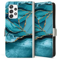 DeinDesign Galaxy A52s 5G Handy Klapph&uuml;lle Handyh&uuml;lle aus Kunst Leder wei&szlig; Flip Case Marble Gemstone Glitzer Sideflip mit Lasche
