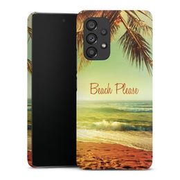 DeinDesign Galaxy A53 5G Handy Premium Case Smartphone Handyh&uuml;lle Schutzh&uuml;lle gl&auml;nzend Beach Palm Tree Urlaub Premium Case