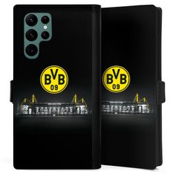 DeinDesign Galaxy S22 Ultra Handy Klapph&uuml;lle Handyh&uuml;lle aus Kunst Leder schwarz Flip Case Borussia Dortmund Stadium Bvb Sideflip mit langer Lasche