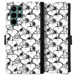 DeinDesign Galaxy S22 Ultra Handy Klapph&uuml;lle Handyh&uuml;lle aus Kunst Leder schwarz Flip Case Peanuts Snoopy Muster Sideflip mit langer Lasche
