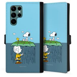 DeinDesign Galaxy S22 Ultra Handy Klapph&uuml;lle Handyh&uuml;lle aus Kunst Leder schwarz Flip Case Peanuts Children Snoopy Sideflip mit langer Lasche