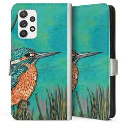 DeinDesign Galaxy A52s 5G Handy Klapph&uuml;lle Handyh&uuml;lle aus Kunst Leder wei&szlig; Flip Case Painting Bird Animals Sideflip mit Lasche