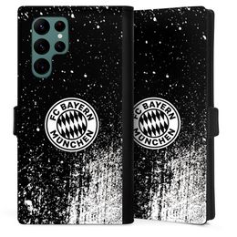 DeinDesign Galaxy S22 Ultra Handy Klapph&uuml;lle Handyh&uuml;lle aus Kunst Leder schwarz Flip Case Official Licensed Product Fcb Fc Bayern M&uuml;nchen Sideflip mit langer 