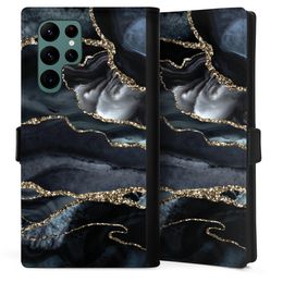 DeinDesign Galaxy S22 Ultra Handy Klapph&uuml;lle Handyh&uuml;lle aus Kunst Leder schwarz Flip Case Marble Trends Glitzer Sideflip mit langer Lasche
