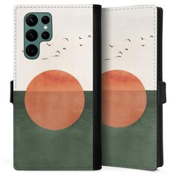 DeinDesign Galaxy S22 Ultra Handy Klapph&uuml;lle Handyh&uuml;lle aus Kunst Leder schwarz Flip Case Sunshine Bird Sunset Sideflip mit langer Lasche
