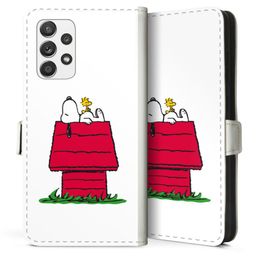 DeinDesign Galaxy A52s 5G Handy Klapph&uuml;lle Handyh&uuml;lle aus Kunst Leder wei&szlig; Flip Case Snoopy Peanuts Official Licensed Product Sideflip mit Lasche