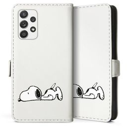 DeinDesign Galaxy A52s 5G Handy Klapph&uuml;lle Handyh&uuml;lle aus Kunst Leder wei&szlig; Flip Case Official Licensed Product Snoopy Peanuts Sideflip mit Lasche