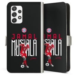DeinDesign Galaxy A52s 5G Handy Klapph&uuml;lle Handyh&uuml;lle aus Kunst Leder wei&szlig; Flip Case Fc Bayern M&uuml;nchen Jamal Musiala Official Licensed Product Sideflip mit 