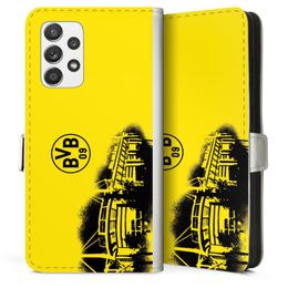 DeinDesign Galaxy A52s 5G Handy Klapph&uuml;lle Handyh&uuml;lle aus Kunst Leder wei&szlig; Flip Case Stadium Bvb Borussia Dortmund Sideflip mit Lasche