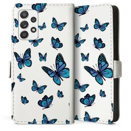 DeinDesign Galaxy A52s 5G Handy Klapph&uuml;lle Handyh&uuml;lle aus Kunst Leder wei&szlig; Flip Case Transparent Butterfly Muster Sideflip mit Lasche