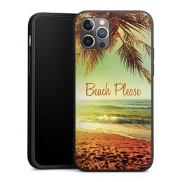 DeinDesign iPhone 12 Pro Handy Premium Silikon H&uuml;lle Handyh&uuml;lle schwarz Case Palm Tree Urlaub Beach Silikon Premium Case