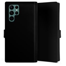 DeinDesign Galaxy S22 Ultra Handy Klapph&uuml;lle Handyh&uuml;lle aus Kunst Leder schwarz Flip Case Colour Black Unicoloured Sideflip mit langer Lasche