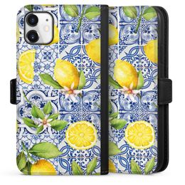 DeinDesign iPhone 11 Handy Klapph&uuml;lle Handyh&uuml;lle aus Kunst Leder schwarz Flip Case Muster Greece Lemon Sideflip mit Lasche