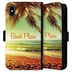 DeinDesign iPhone X Handy Klapph&uuml;lle Handyh&uuml;lle aus Kunst Leder schwarz Flip Case Beach Palm Tree Urlaub Sideflip mit langer Lasche