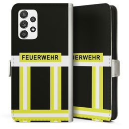 DeinDesign Galaxy A52s 5G Handy Klapph&uuml;lle Handyh&uuml;lle aus Kunst Leder wei&szlig; Flip Case Fire Fighters Job Fire Fighter Sideflip mit Lasche
