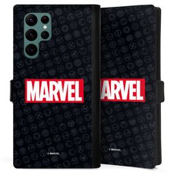 DeinDesign Galaxy S22 Ultra Handy Klapph&uuml;lle Handyh&uuml;lle aus Kunst Leder schwarz Flip Case Logo Marvel Comic Sideflip mit langer Lasche