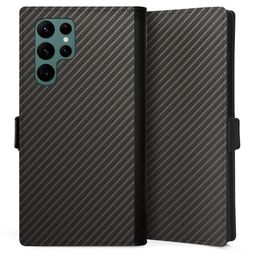 DeinDesign Galaxy S22 Ultra Handy Klapph&uuml;lle Handyh&uuml;lle aus Kunst Leder schwarz Flip Case Carbon Metallic Look Muster Sideflip mit langer Lasche