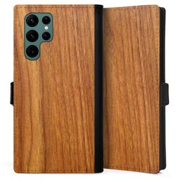 DeinDesign Galaxy S22 Ultra Handy Klapph&uuml;lle Handyh&uuml;lle aus Kunst Leder schwarz Flip Case Larch Wood Wooden Look Sideflip mit langer Lasche