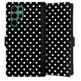 DeinDesign Galaxy S22 Ultra Handy Klapph&uuml;lle Handyh&uuml;lle aus Kunst Leder schwarz Flip Case Retro Points Polka Dots Sideflip mit langer Lasche