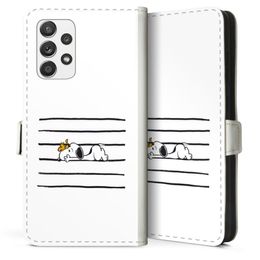 DeinDesign Galaxy A52s 5G Handy Klapph&uuml;lle Handyh&uuml;lle aus Kunst Leder wei&szlig; Flip Case Snoopy Dog Peanuts Sideflip mit Lasche