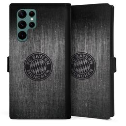 DeinDesign Galaxy S22 Ultra Handy Klapph&uuml;lle Handyh&uuml;lle aus Kunst Leder schwarz Flip Case Fcb Metallic Look Fc Bayern M&uuml;nchen Sideflip mit langer Lasche