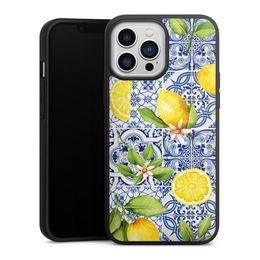 DeinDesign iPhone 13 Pro Max Handy Premium Silikon H&uuml;lle Handyh&uuml;lle schwarz Case Muster Greece Lemon Silikon Premium Case