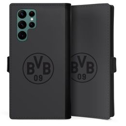 DeinDesign Galaxy S22 Ultra Handy Klapph&uuml;lle Handyh&uuml;lle aus Kunst Leder schwarz Flip Case Bvb Borussia Dortmund Logo Sideflip mit langer Lasche