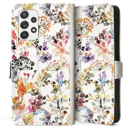 DeinDesign Galaxy A52s 5G Handy Klapph&uuml;lle Handyh&uuml;lle aus Kunst Leder wei&szlig; Flip Case Pastel Flower Muster Sideflip mit Lasche