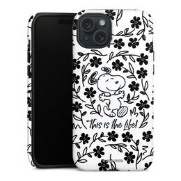 DeinDesign iPhone 15 Plus Handy Panzer Handyh&uuml;lle robuste Outdoor H&uuml;lle Schutzh&uuml;lle matt Peanuts Flowers Snoopy Tough Case