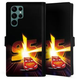 DeinDesign Galaxy S22 Ultra Handy Klapph&uuml;lle Handyh&uuml;lle aus Kunst Leder schwarz Flip Case Official Licensed Product Cars Lightning Mcqueen 95 Sideflip mit langer