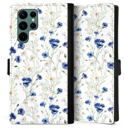DeinDesign Galaxy S22 Ultra Handy Klapph&uuml;lle Handyh&uuml;lle aus Kunst Leder schwarz Flip Case Flowers Muster Flower Sideflip mit langer Lasche