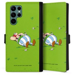DeinDesign Galaxy S22 Ultra Handy Klapph&uuml;lle Handyh&uuml;lle aus Kunst Leder schwarz Flip Case Asterix Official Licensed Product Obelix Sideflip mit langer Lasche