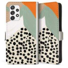 DeinDesign Galaxy A52s 5G Handy Klapph&uuml;lle Handyh&uuml;lle aus Kunst Leder wei&szlig; Flip Case Abstract Boho Kunst Sideflip mit Lasche