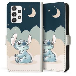 DeinDesign Galaxy A52s 5G Handy Klapph&uuml;lle Handyh&uuml;lle aus Kunst Leder wei&szlig; Flip Case Moon Lilo & Stitch Disney Sideflip mit Lasche