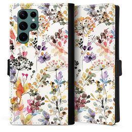 DeinDesign Galaxy S22 Ultra Handy Klapph&uuml;lle Handyh&uuml;lle aus Kunst Leder schwarz Flip Case Pastel Flower Muster Sideflip mit langer Lasche
