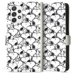DeinDesign Galaxy A52s 5G Handy Klapph&uuml;lle Handyh&uuml;lle aus Kunst Leder wei&szlig; Flip Case Peanuts Snoopy Muster Sideflip mit Lasche