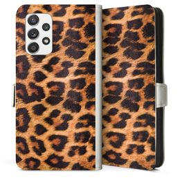 DeinDesign Galaxy A52s 5G Handy Klapph&uuml;lle Handyh&uuml;lle aus Kunst Leder wei&szlig; Flip Case Animal Print Leopard Fur Sideflip mit Lasche