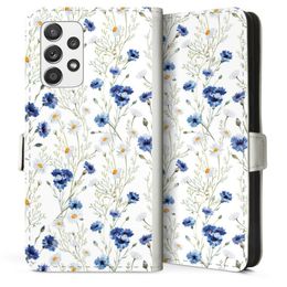DeinDesign Galaxy A52s 5G Handy Klapph&uuml;lle Handyh&uuml;lle aus Kunst Leder wei&szlig; Flip Case Flowers Muster Flower Sideflip mit Lasche
