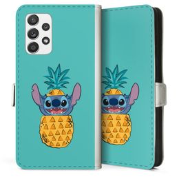 DeinDesign Galaxy A52s 5G Handy Klapph&uuml;lle Handyh&uuml;lle aus Kunst Leder wei&szlig; Flip Case Disney Lilo & Stitch Pineapple Sideflip mit Lasche