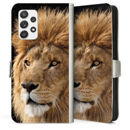 DeinDesign Galaxy A52s 5G Handy Klapph&uuml;lle Handyh&uuml;lle aus Kunst Leder wei&szlig; Flip Case Jungle Lion Photography Sideflip mit Lasche