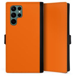 DeinDesign Galaxy S22 Ultra Handy Klapph&uuml;lle Handyh&uuml;lle aus Kunst Leder schwarz Flip Case Orange Unicoloured Colour Sideflip mit langer Lasche