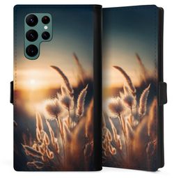 DeinDesign Galaxy S22 Ultra Handy Klapph&uuml;lle Handyh&uuml;lle aus Kunst Leder schwarz Flip Case Sun Pampasgras Nature Sideflip mit langer Lasche