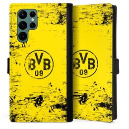 DeinDesign Galaxy S22 Ultra Handy Klapph&uuml;lle Handyh&uuml;lle aus Kunst Leder schwarz Flip Case Bvb Official Licensed Product Borussia Dortmund Sideflip mit langer 