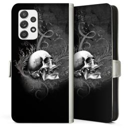 DeinDesign Galaxy A52s 5G Handy Klapph&uuml;lle Handyh&uuml;lle aus Kunst Leder wei&szlig; Flip Case Gothic Skull Skulls Sideflip mit Lasche