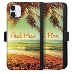 DeinDesign iPhone 11 Handy Klapph&uuml;lle Handyh&uuml;lle aus Kunst Leder schwarz Flip Case Beach Palm Tree Urlaub Sideflip mit Lasche