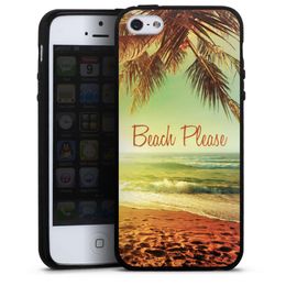 DeinDesign iPhone SE (2016-2019) Handy Silikon H&uuml;lle Case schwarz Handyh&uuml;lle Palm Tree Urlaub Beach