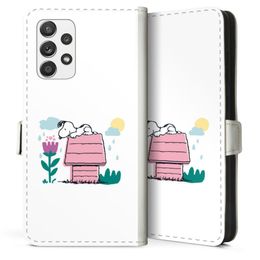 DeinDesign Galaxy A52s 5G Handy Klapph&uuml;lle Handyh&uuml;lle aus Kunst Leder wei&szlig; Flip Case Snoopy Dog Official Licensed Product Sideflip mit Lasche